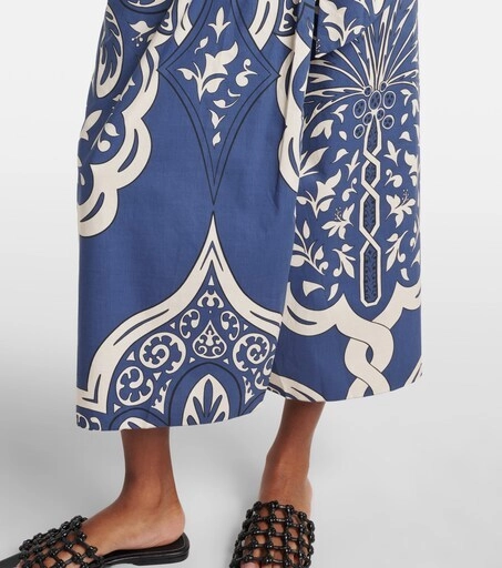 Johanna Ortiz Printed Cotton Poplin Wrap Midi Skirt
