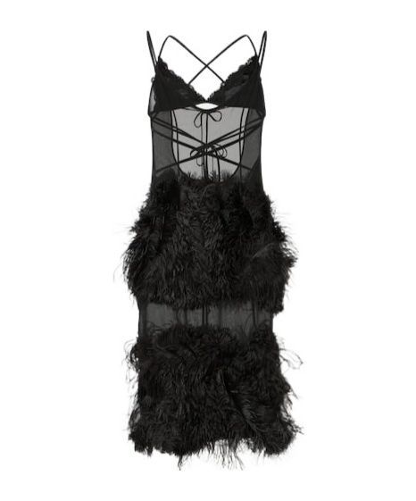 Attico Sheer Feather-trimmed Midi Dress