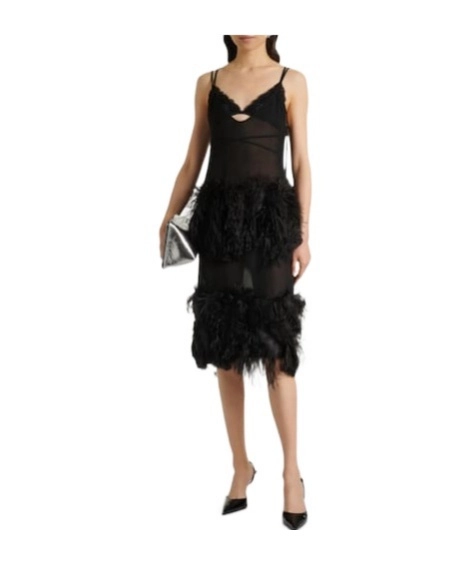 Attico Sheer Feather-trimmed Midi Dress