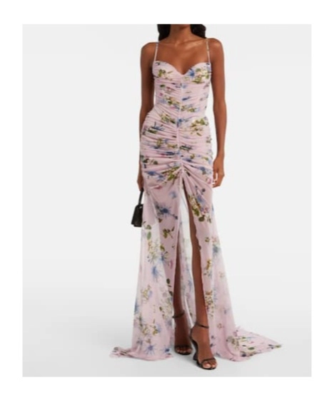 Blumarine Floral Ruched Sheer Gown