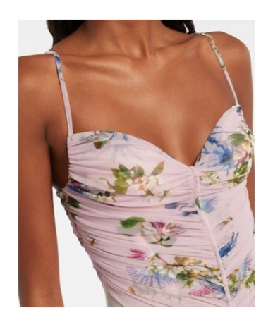 Blumarine Floral Ruched Sheer Gown