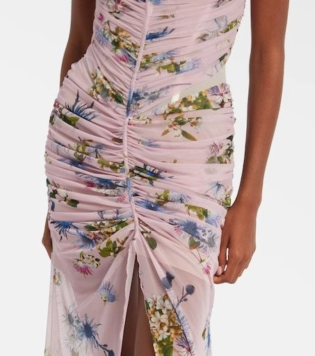 Blumarine Floral Ruched Sheer Gown