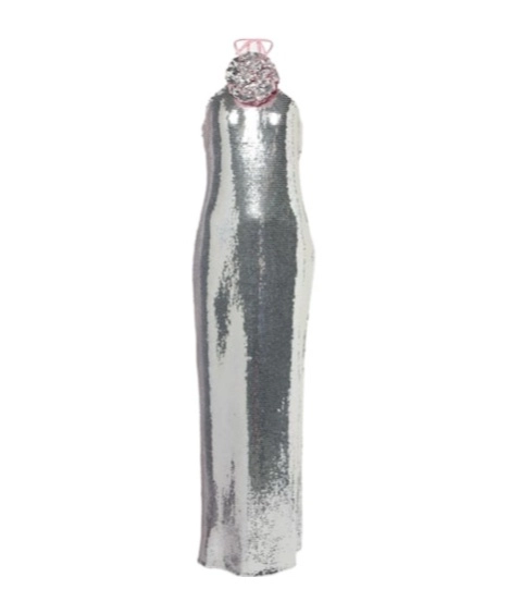 RODARTE Floral Appliqué Sequined Dress - Gray