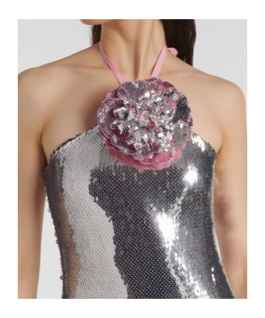 RODARTE Sequined Halterneck Gown With Floral Appliqu - Gray