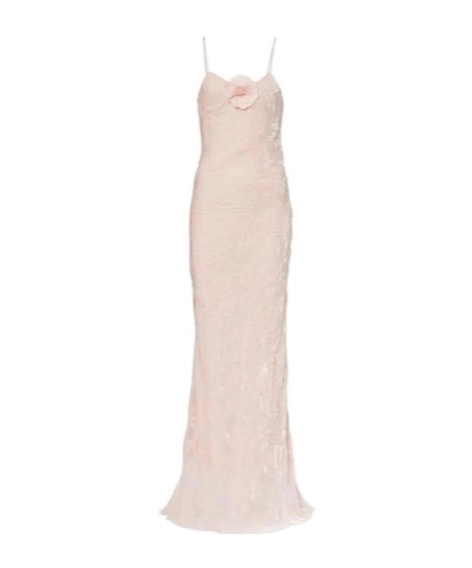 RODARTE Floral Appliqué Velvet Maxi Slip Dress - Nude