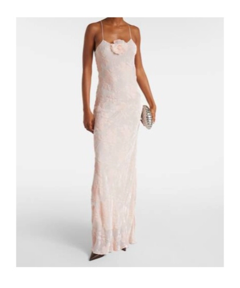 RODARTE Floral Appliqué Velvet Maxi Slip Dress - Nude