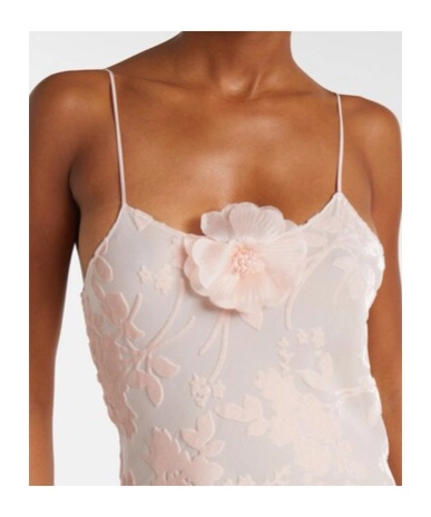 RODARTE Floral Appliqué Velvet Maxi Slip Dress - Nude