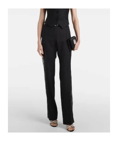 Nina Ricci Lace-trimmed Wool Straight Pants