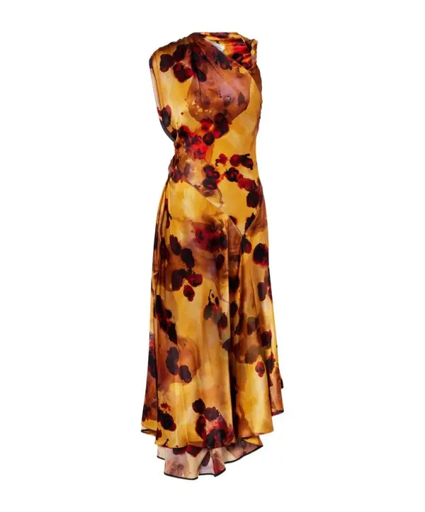 Victoria Beckham Gathered Lace-trimmed Silk Satin Gown - Amber