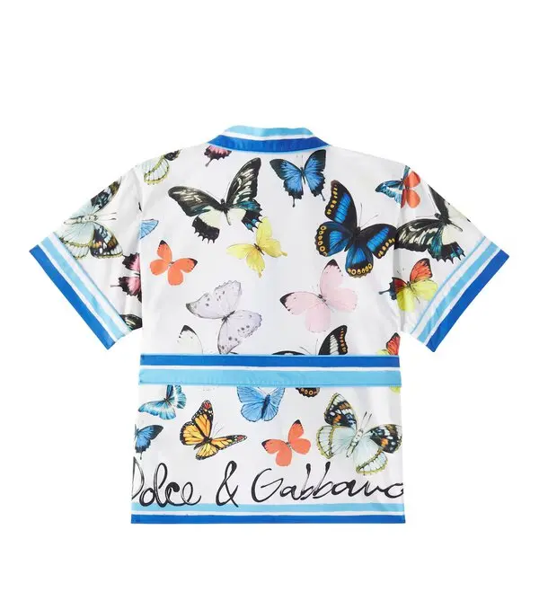 Dolce & Gabbana Printed Belted Cotton Poplin Shirt
