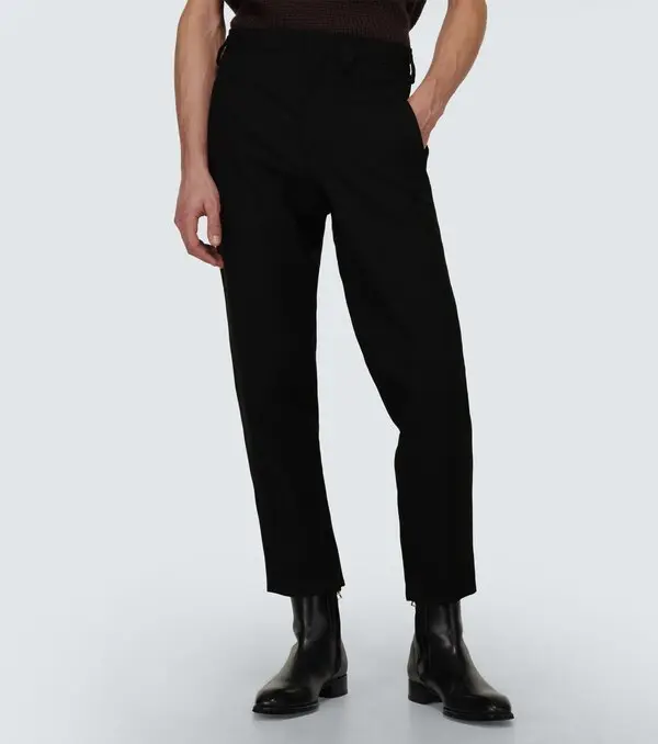 JIL SANDER Slim-fit Leather-trim Wool Pants