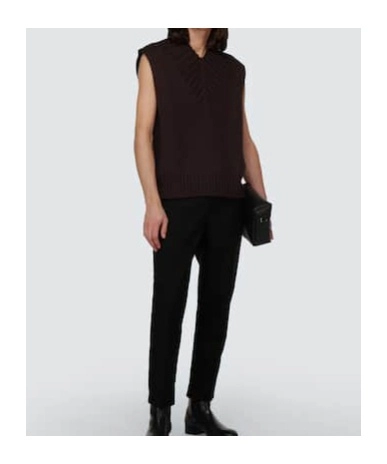 JIL SANDER Slim-fit Leather-trim Wool Pants