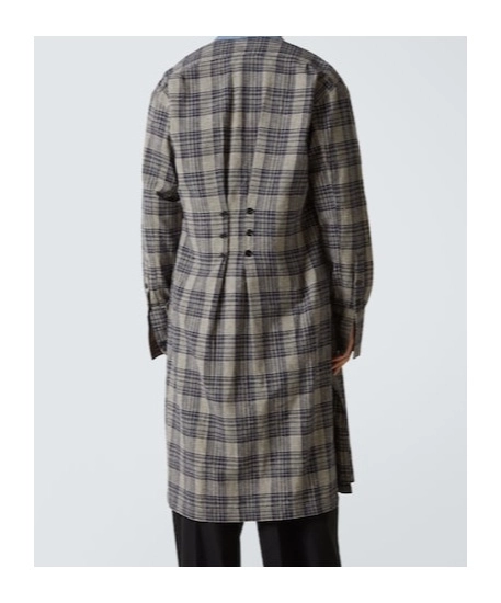 GREG LAUREN Cotton Coat With Plaid Denim Piping