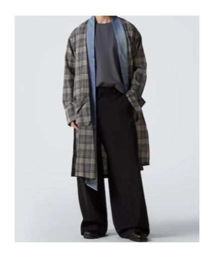 GREG LAUREN Cotton Coat With Plaid Denim Piping
