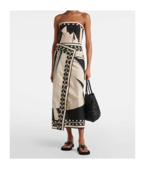Johanna Ortiz Printed Strapless Midi Dress