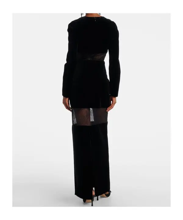 Nina Ricci Long Sleeve Velvet And Lace Gown