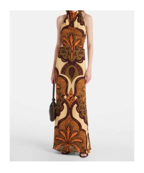 Johanna Ortiz Halterneck Printed Silk Maxi Dress With Cutouts - Brown