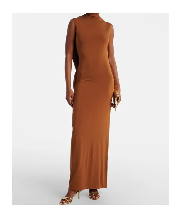 Nina Ricci High-neck Jersey Maxi Dress - Brown