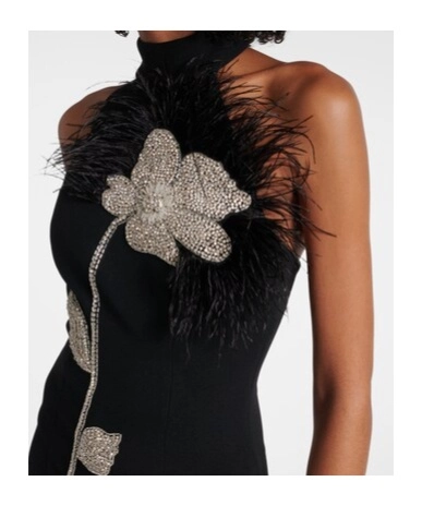 Rebecca Vallance Starlight Embellished Feather-trimmed Gown