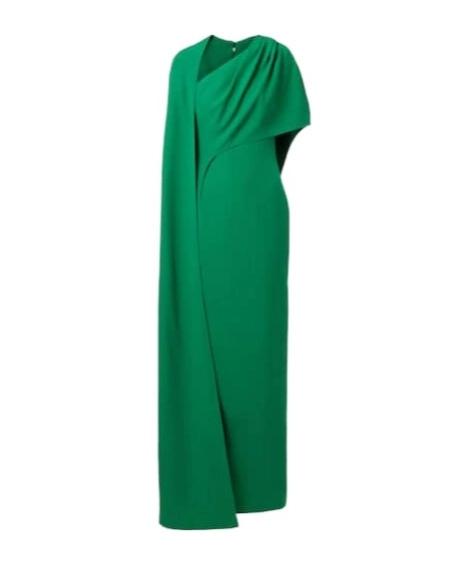 SAFIYAA LONDON Caped Asymmetric Crêpe Gown