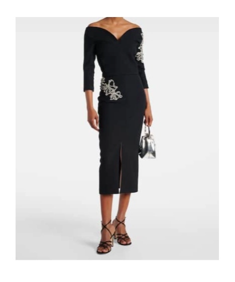 SAFIYAA LONDON Linda Crystal Embellished Off-shoulder Midi Dress