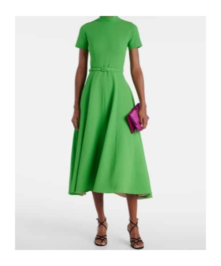 EMILIA WICKSTEAD Camilla Belted Wool Midi Dress - Green