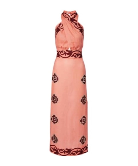 Johanna Ortiz Printed Linen Halterneck Maxi Dress - Pink