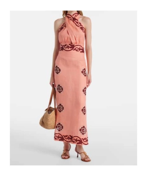 Johanna Ortiz Printed Linen Halterneck Maxi Dress - Pink