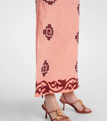 Johanna Ortiz Printed Linen Halterneck Maxi Dress - Pink