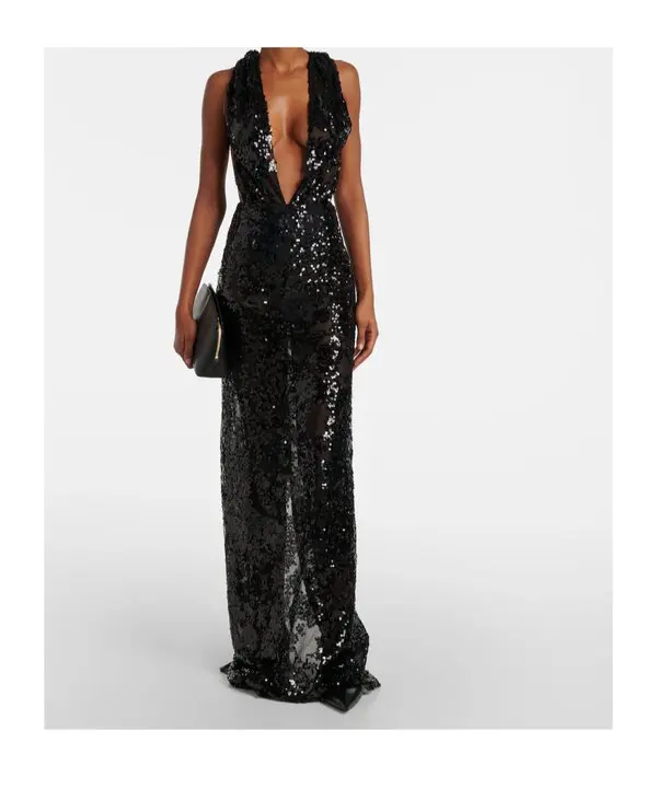 Victoria Beckham Sequined Tulle Maxi Skirt