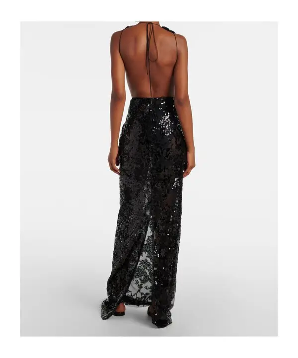 Victoria Beckham Sequined Tulle Maxi Skirt