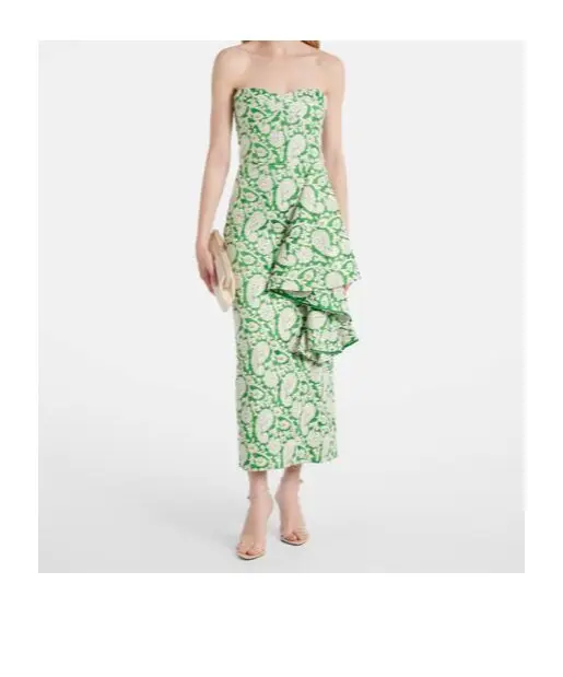 Johanna Ortiz Draped Paisley Sweetheart Neckline Midi Dress