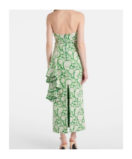 Johanna Ortiz Draped Paisley Sweetheart Neckline Midi Dress