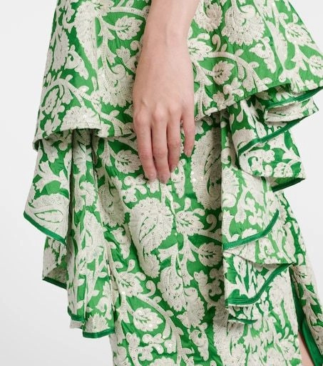 Johanna Ortiz Draped Paisley Sweetheart Neckline Midi Dress