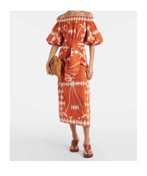 Johanna Ortiz Geometric Print Off-shoulder Midi Dress - Red