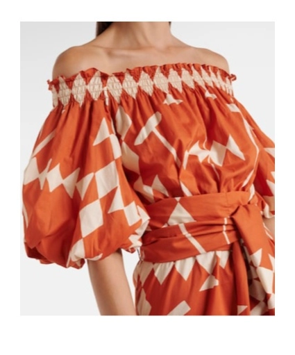 Johanna Ortiz Geometric Print Off-shoulder Midi Dress - Red