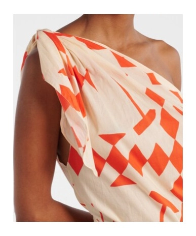 Johanna Ortiz Printed Cotton Poplin One-shoulder Midi Dress - Nude