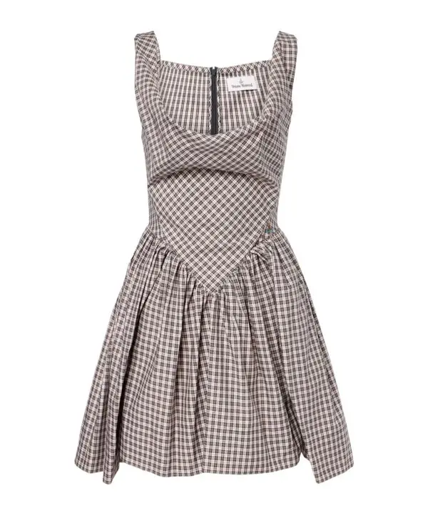VIVIENNE WESTWOOD Mini Sunday Checked Draped Cocktail Dress - Gray