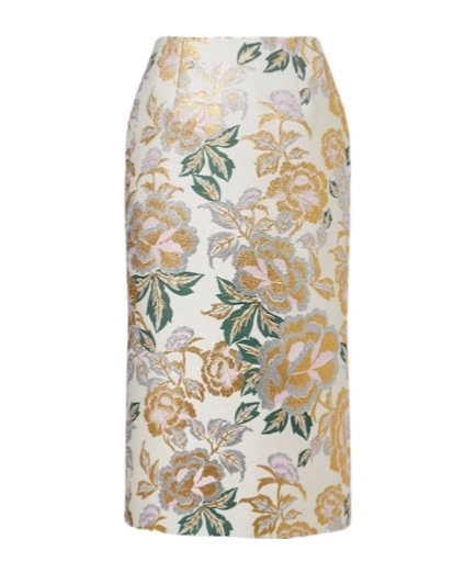 Carolina Herrera Floral Jacquard Midi Skirt - Nude