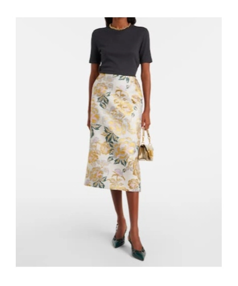 Carolina Herrera Floral Jacquard Midi Skirt