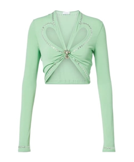 Rabanne Cutout Embellished Crop Top - Green