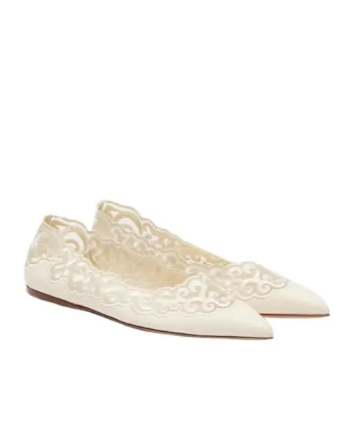 Gabriela Hearst Ziva Embroidered Leather Ballet Flats - Nude