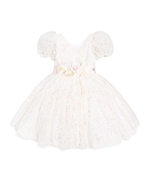 Monnalisa Ludovica Embellished Puff-sleeve Tulle Dress - White