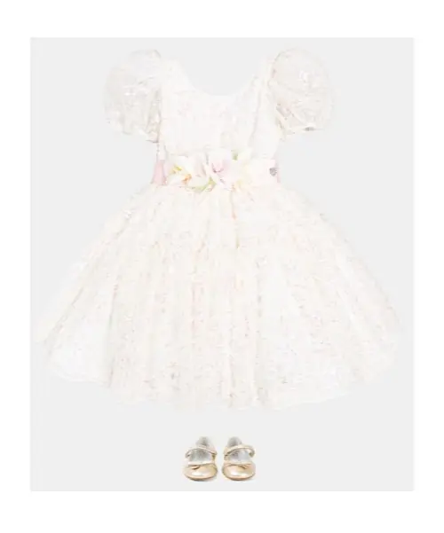 Monnalisa Ludovica Embellished Puff-sleeve Tulle Dress