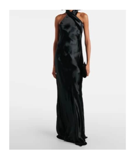 Galvan Satin Halterneck Gown - Black