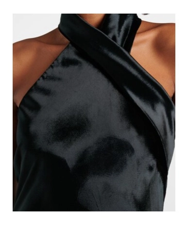 Galvan Satin Halterneck Gown - Black