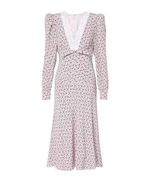 Alessandra Rich Floral Lace-trimmed Silk Midi Dress - Lavender