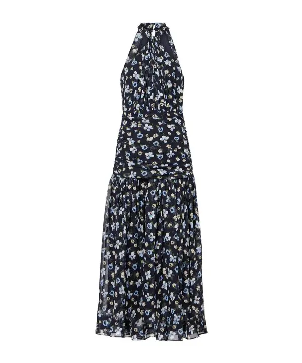 Veronica Beard Brock Halterneck Silk Midi Dress - Black