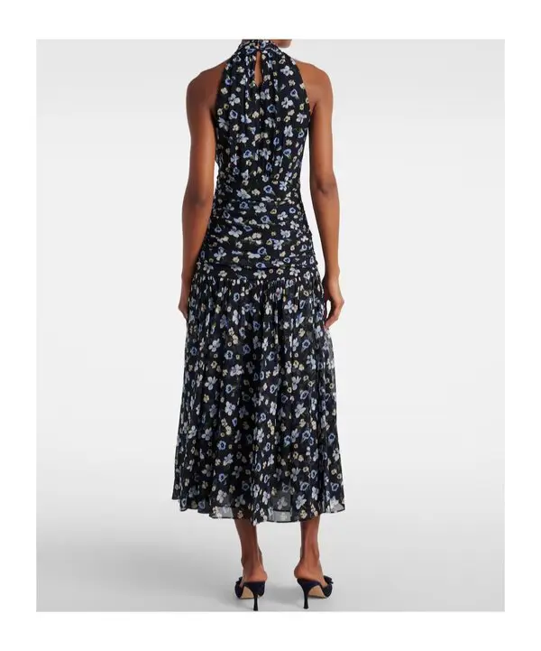 Veronica Beard Brock Halterneck Printed Silk Midi Dress - Black