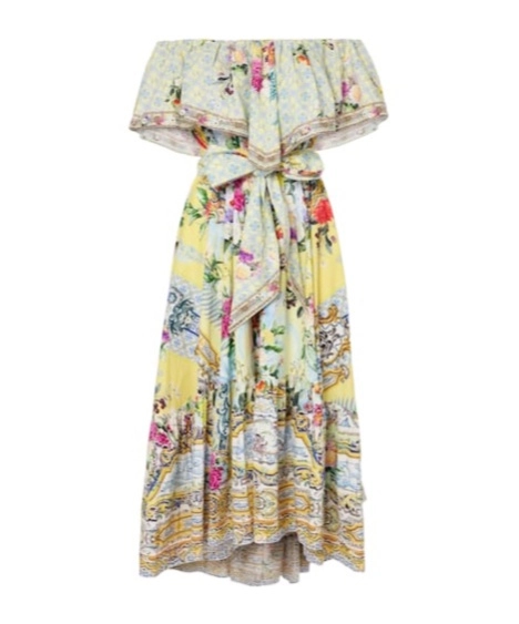 Camilla Flor Fantástica Floral Cotton Off-the-shoulder Midi Dress